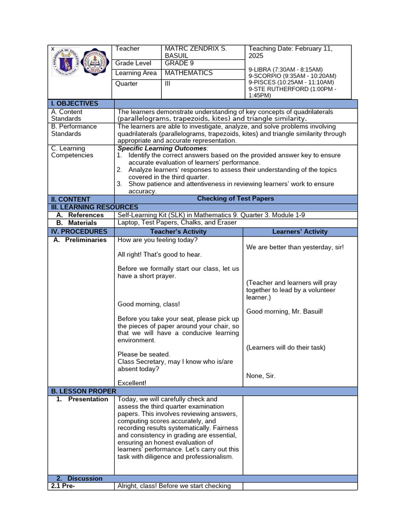 Test Paper Checking Dlp | PDF | Learning | Teachers