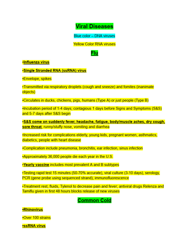 Viral Diseases Student Handout | PDF | Common Cold | Virus