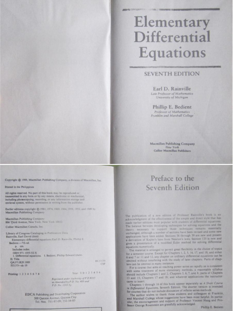 Elementary Differential Equations 7th Edition Rainville and Bedient ...