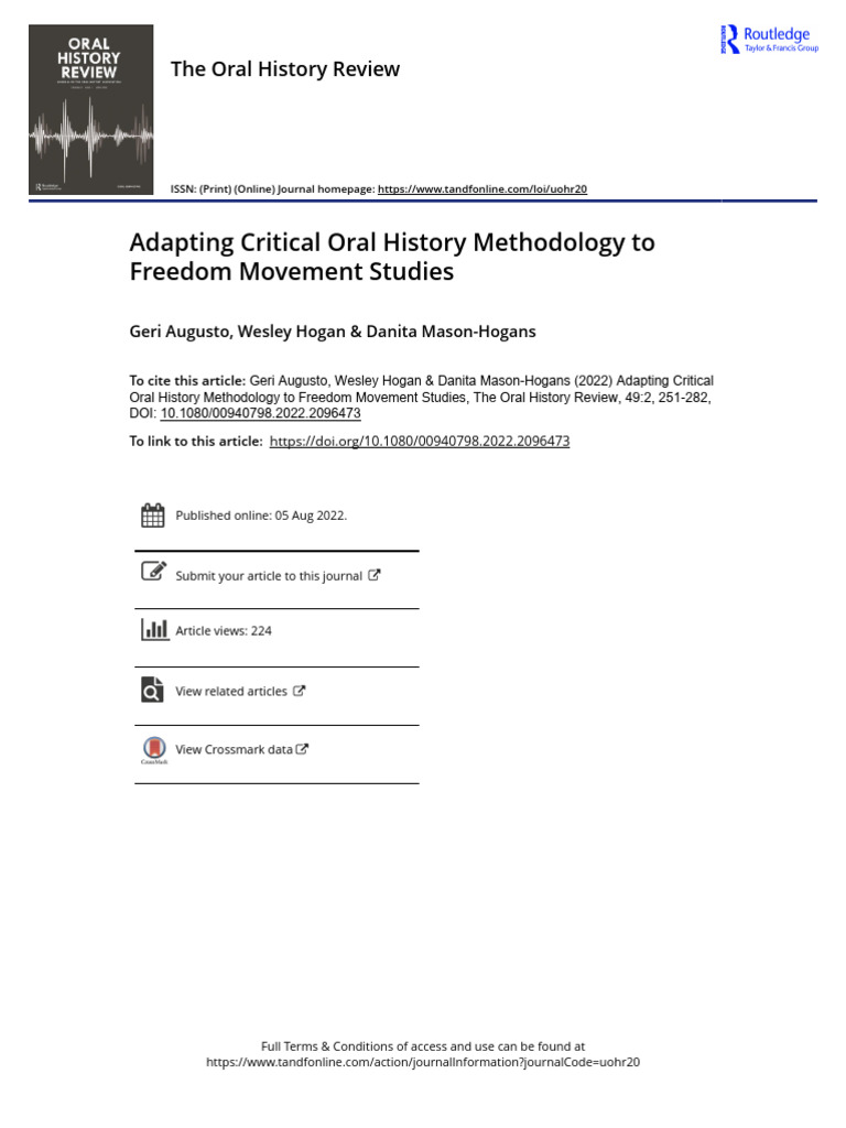 Adapting Critical Oral History Methodology to Freedom Movement Studies ...