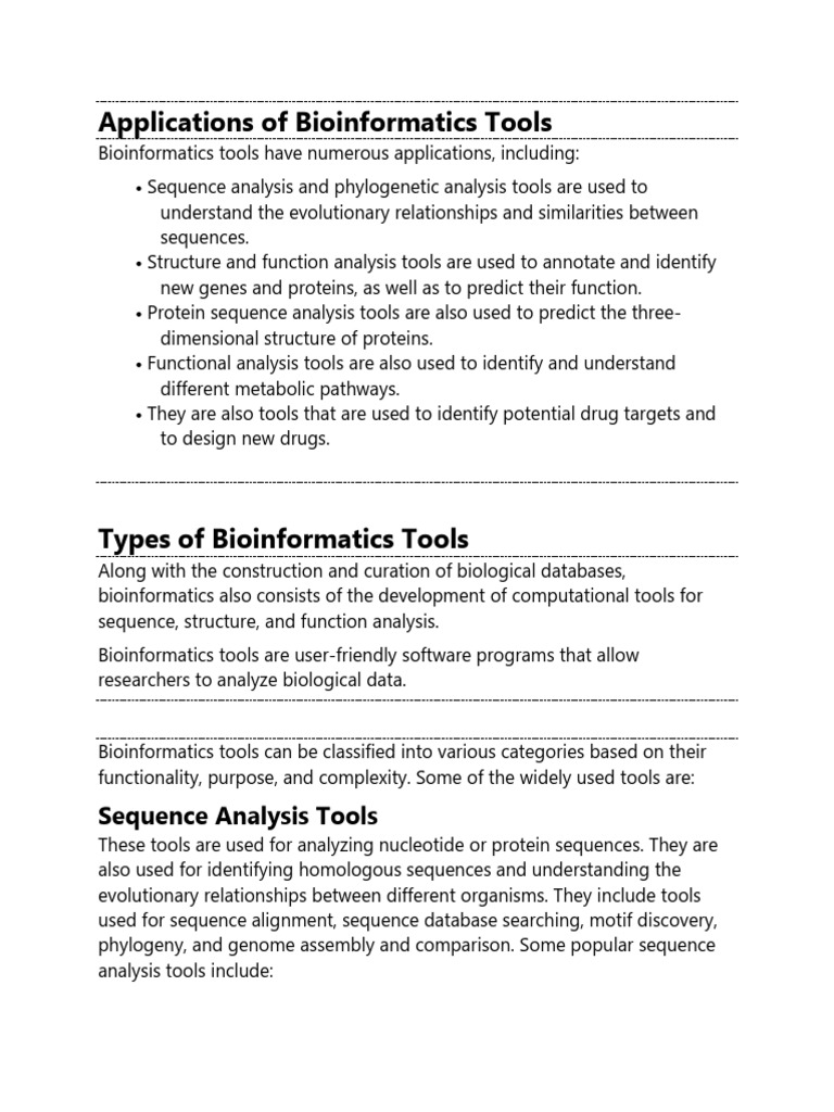 Key Bioinformatics Tools and Applications | PDF | Bioinformatics ...