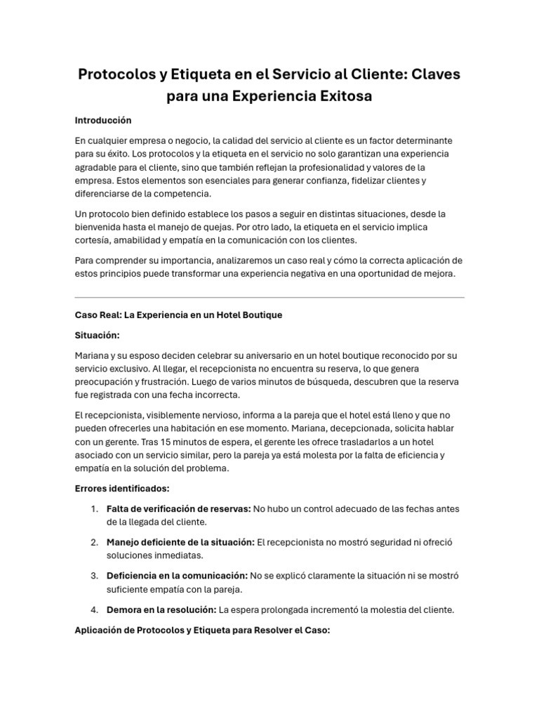 Lctura Protocolos y Etiqueta en El Servicio Al Cliente | PDF | Hotel | Etiqueta