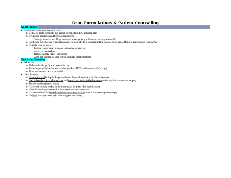 Nasal Sprays Formulation | PDF