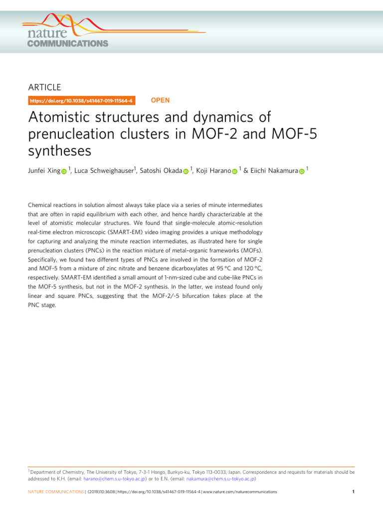 Atomistic Structures and Dynamics of MOF 5 and MOF2 | PDF ...