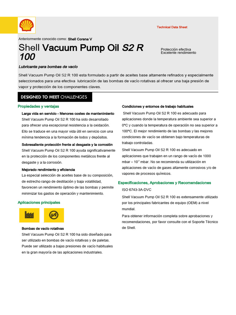 Aceite para Bombas de Vacío Shell S2 R 100 | PDF | Vacío | Corrosión