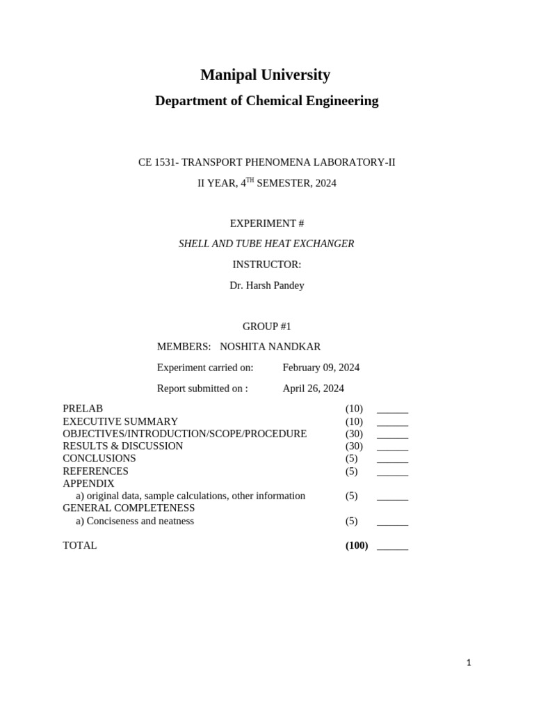 Shell and Tube Heat Exchanger Lab Report | PDF | Heat Exchanger | Heat
