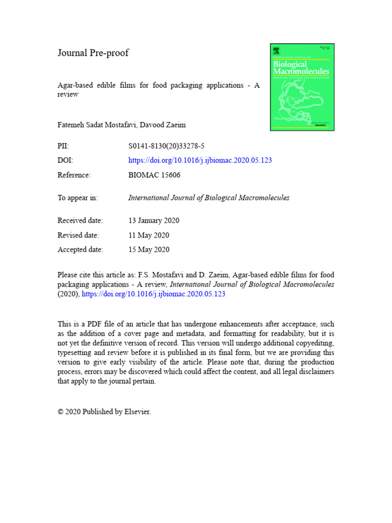 Agar-Based Edible Films For Food Packaging Applications | PDF | Agar ...