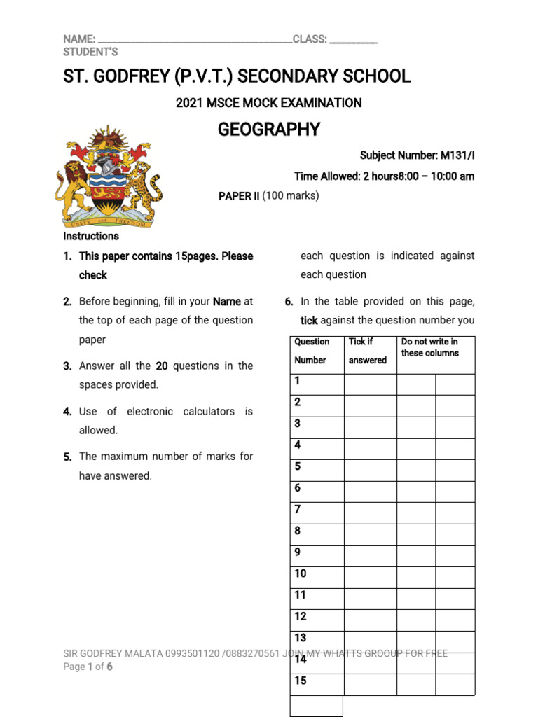 2021 Mock Geography Ppii | PDF | Natural Environment | Earth Sciences
