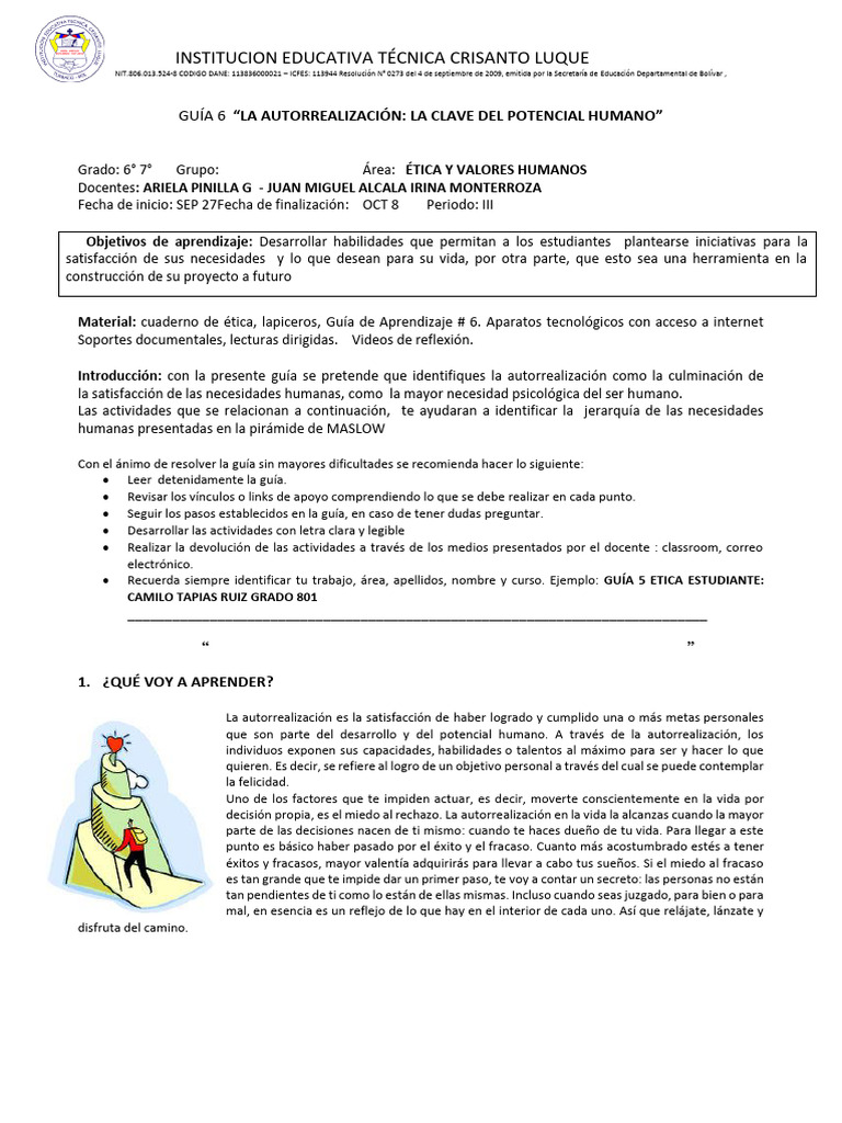 Guia 6 Autorrealizacion 7 | PDF | Sicología | Ciencias del comportamiento