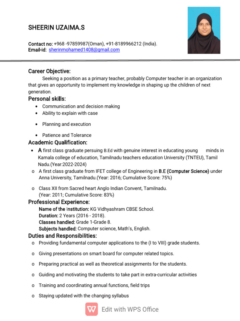 Share Updated Sheerin Uzaima - CV | PDF