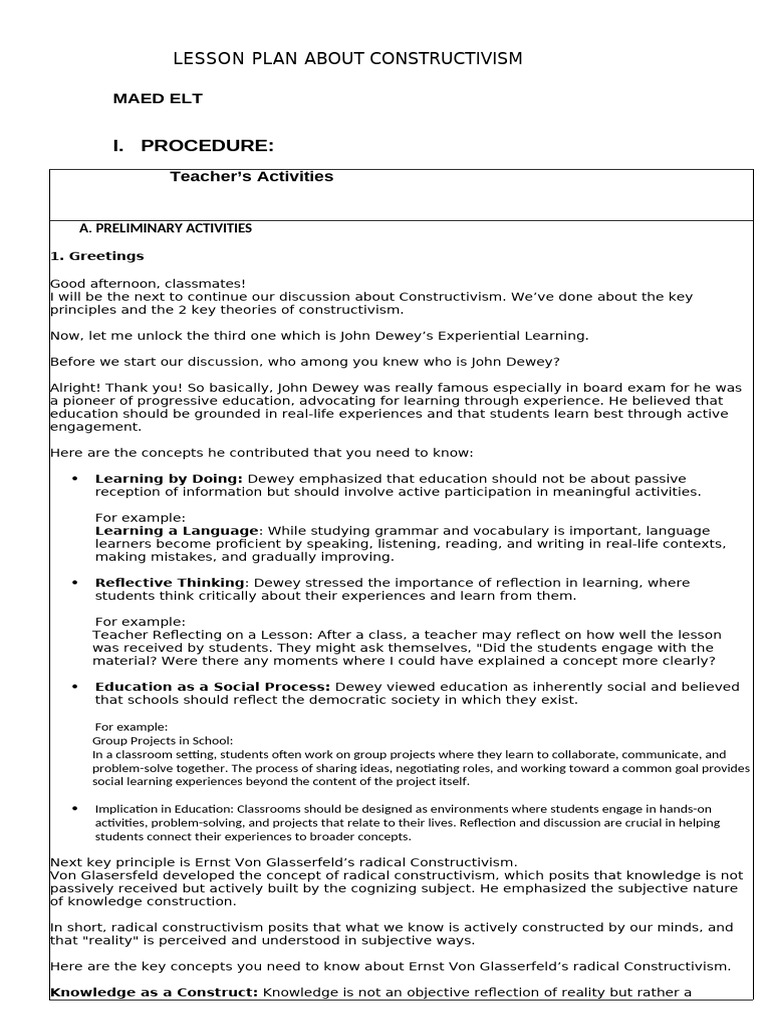 LESSON PLAN - Constructivism | PDF | Constructivism (Philosophy Of ...