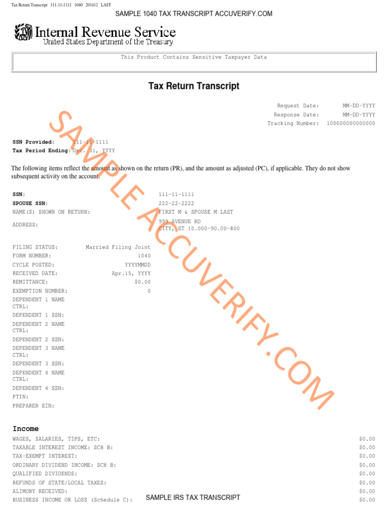 Tax Return Transcript Example - 1 | PDF | Tax Deduction | Alternative ...