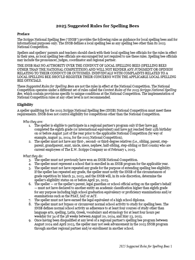 2025 Suggested Rules For Spelling Bees With Appeals 6556777804 | PDF ...