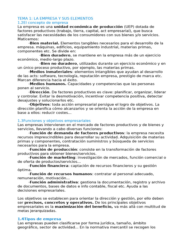 Elementos y Tipos de Empresas Explicados | PDF | Business | Factores de ...