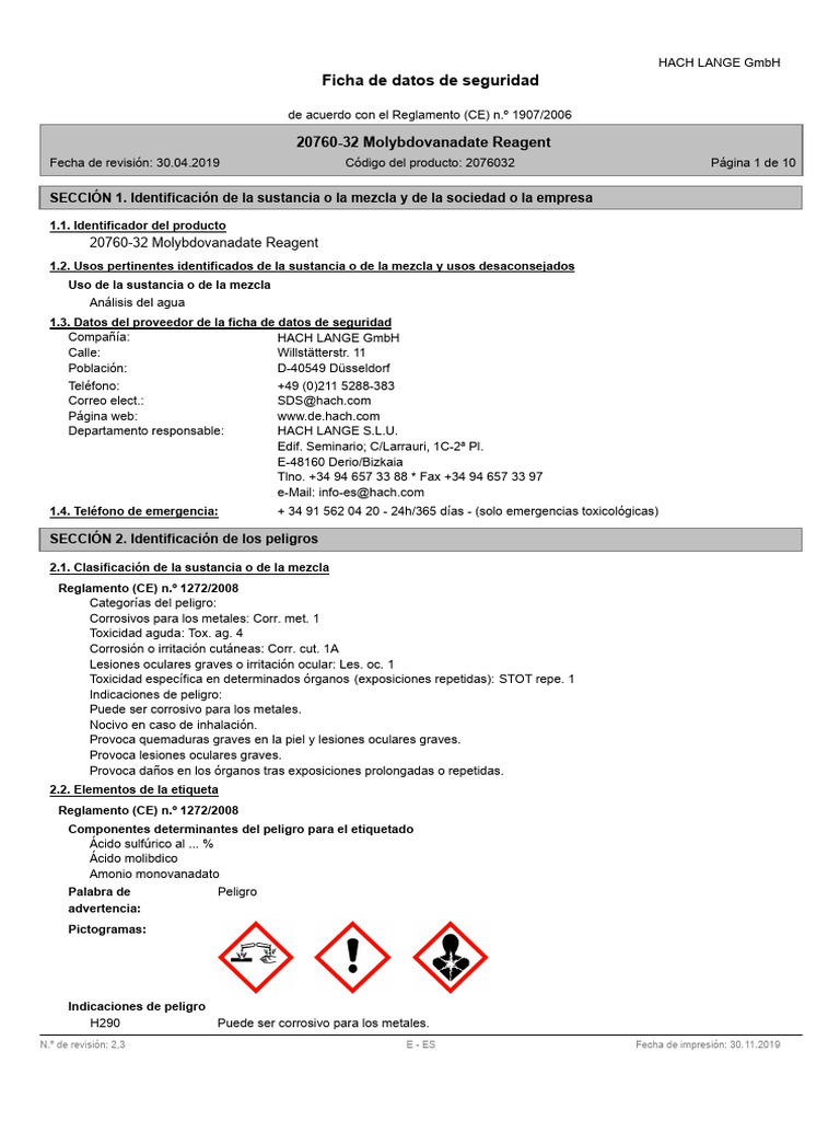 08 20760-32 Molybdovanadate Reagent | PDF | Corrosión | Agua