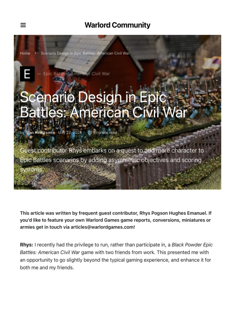 Scenario Design in Epic Battles - American Civil War - Warlord ...