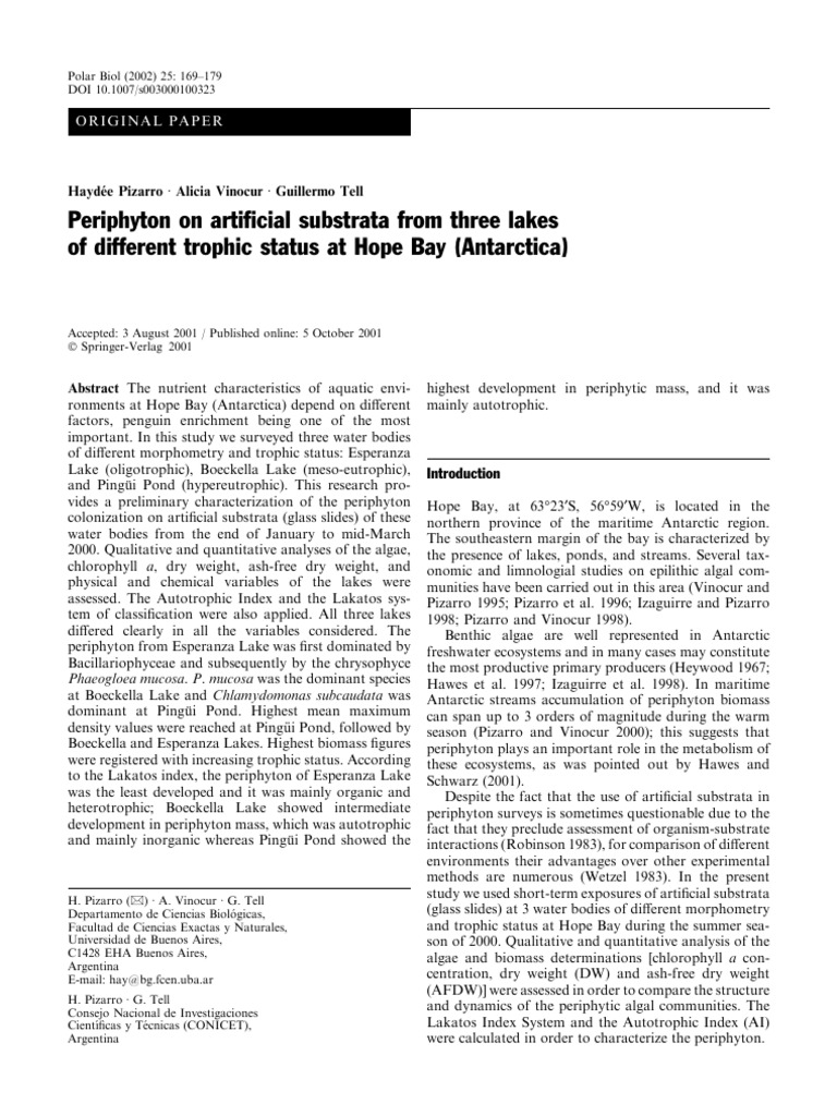 Periphyton On Artificial Substrata From Three Lakes of Different ...
