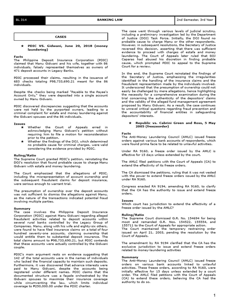 Banking Law cases | PDF | Supreme Court Of The United States | Probable ...