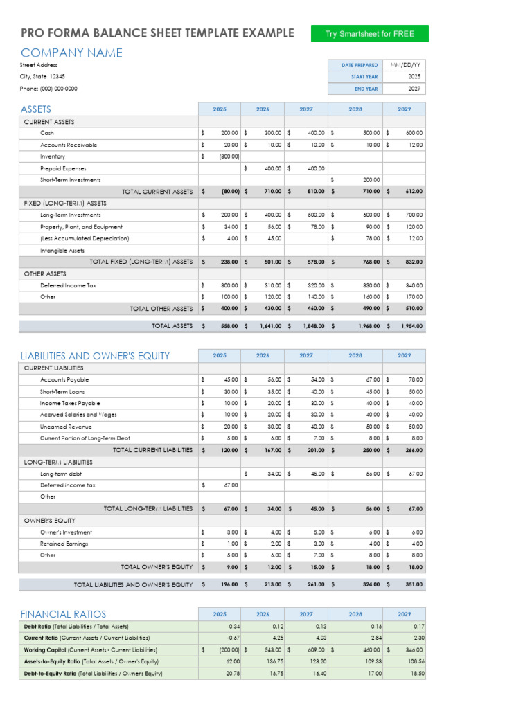 Pro Forma Balance Sheet Template | PDF | Equity (Finance) | Deferral