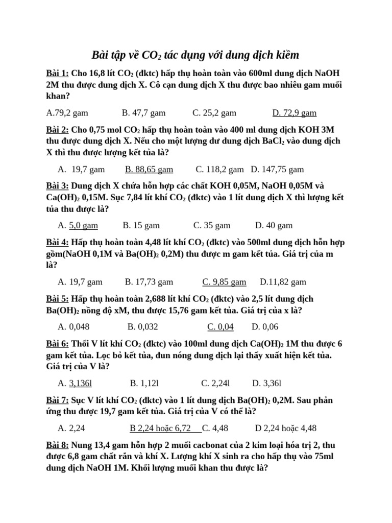 Bài tập về CO2 tác dụng với dung dịch kiềm | PDF