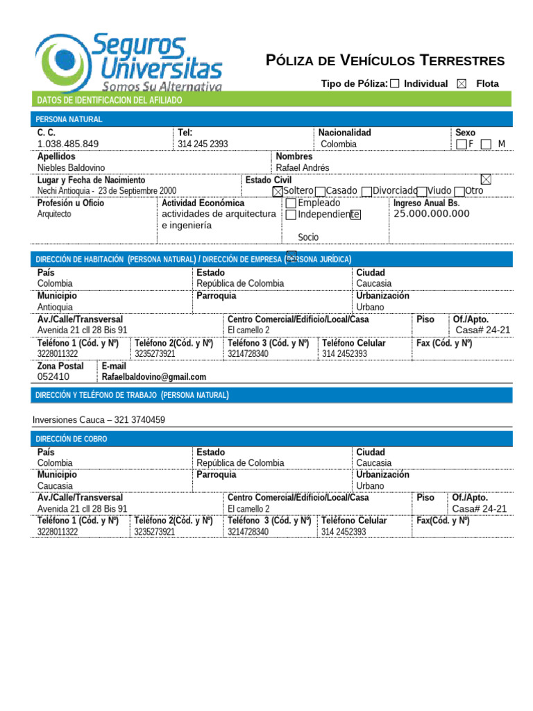 Solicitud de Seguros Poliza de Vehiculos Terrestres PDF | PDF | Seguro ...