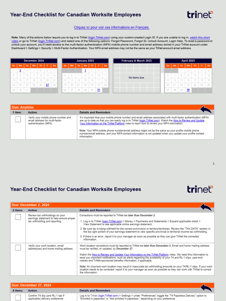 Year End Checklist For Canadian Worksite Employees | PDF | Government ...