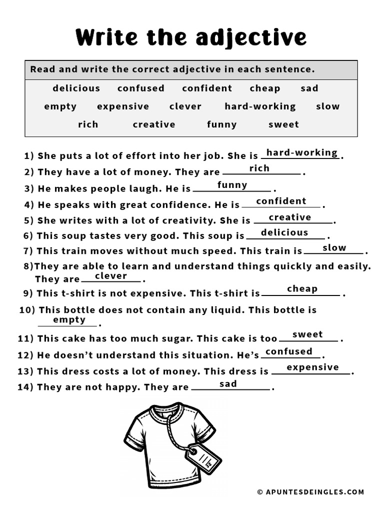 Adjective Fill-in Exercises in English | PDF