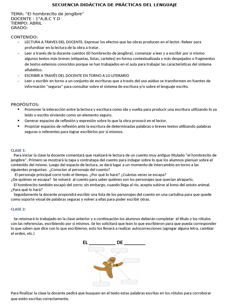 Actividades del Hombrecito de Jengibre | PDF | Escritura | Comunicación ...