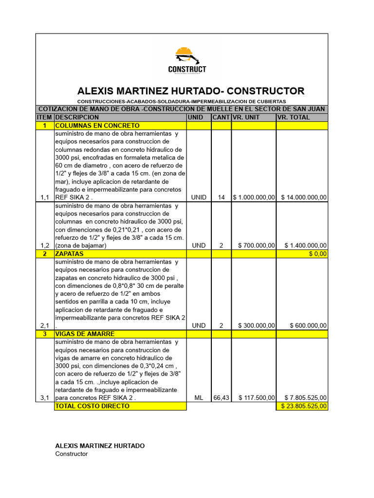 ALEXIS MARTINEZ HURTADO- COTIZACION | PDF
