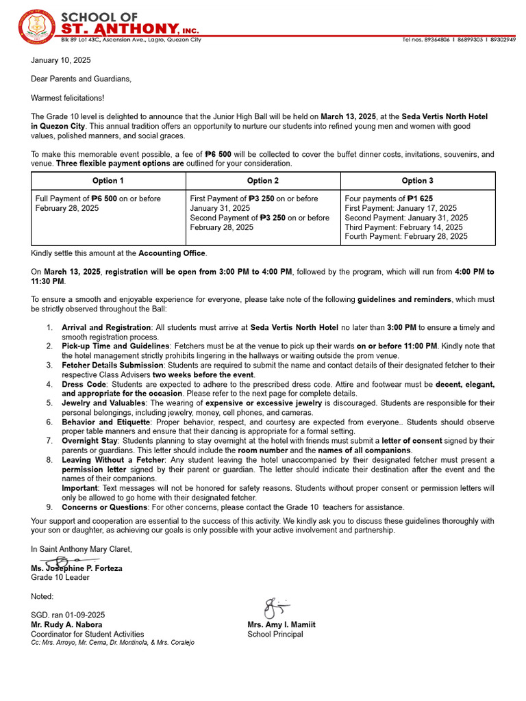 2024-2025 - JHS Ball Circular | PDF | Dress | Sock