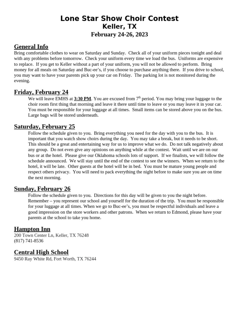 Lone Star Show Choir Contest Info | PDF
