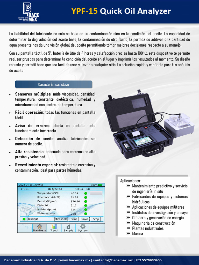 YPF-15 Quick Oil Analyzer | PDF | Sensor | Lubricante