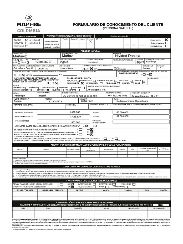 Formulario Conocimiento Del Cliente SARLAFT PN V202101 | PDF | Economias
