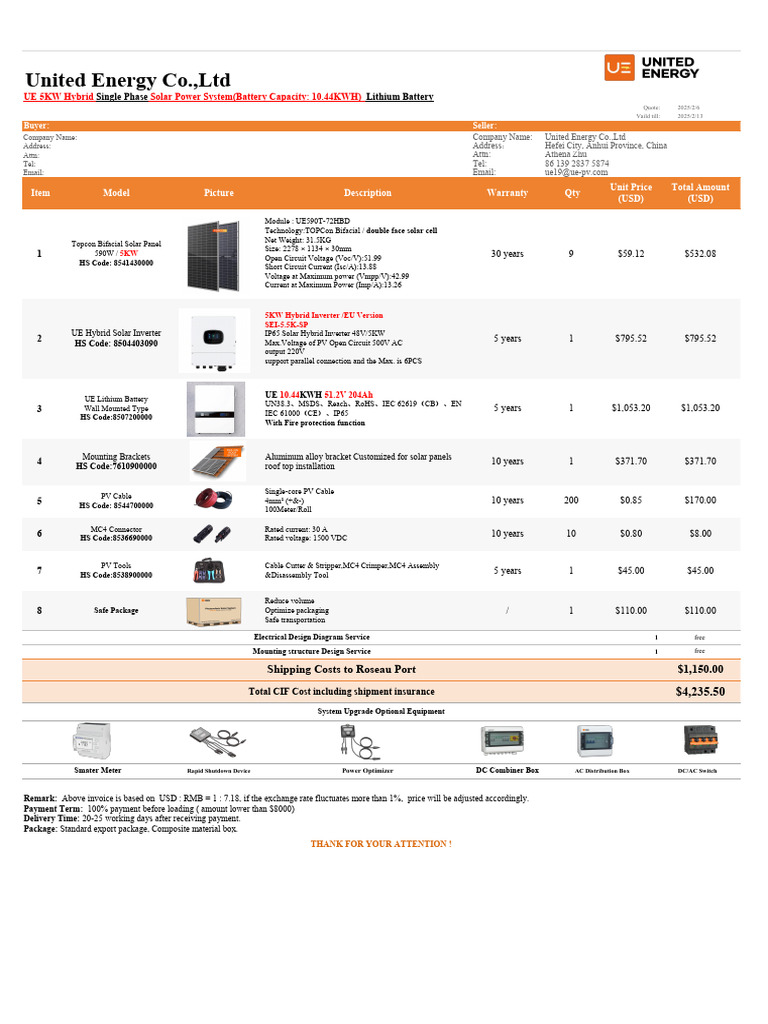 5KW EU Version Hybrid Solar System Quotation - UE China Athena 2.6 ...
