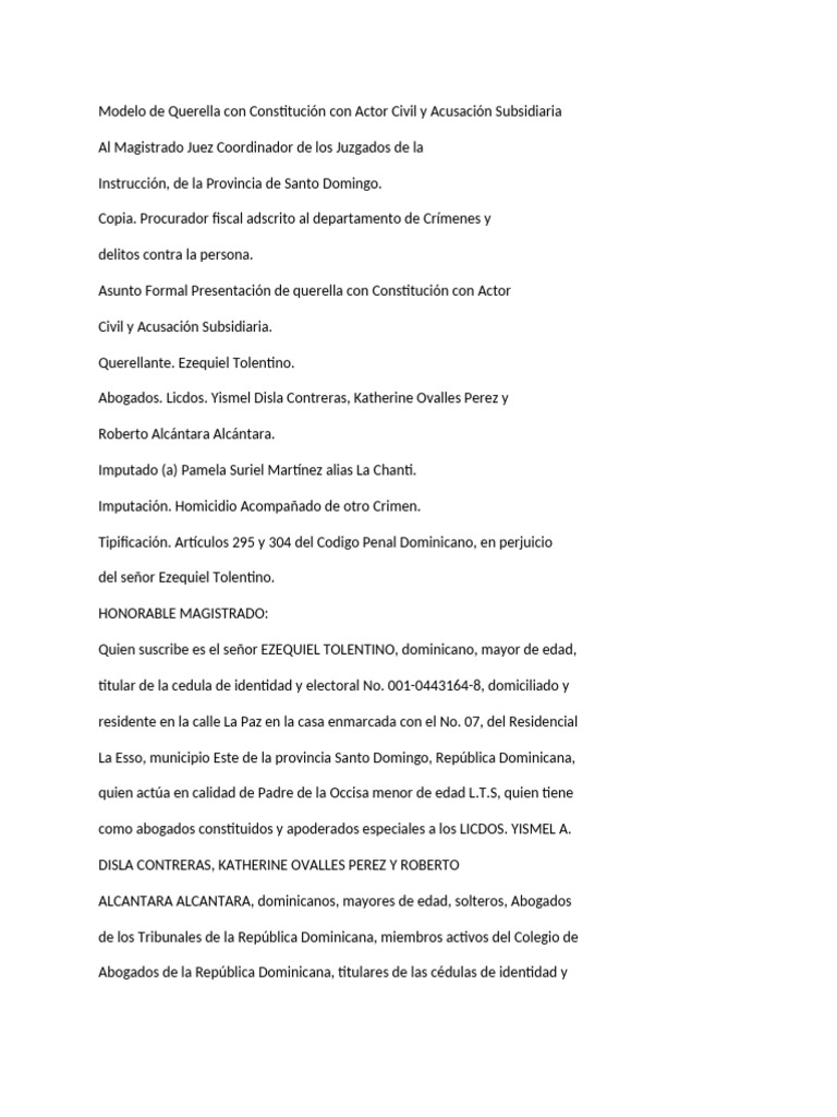 Modelo de Querella | PDF | Queja | Justicia penal