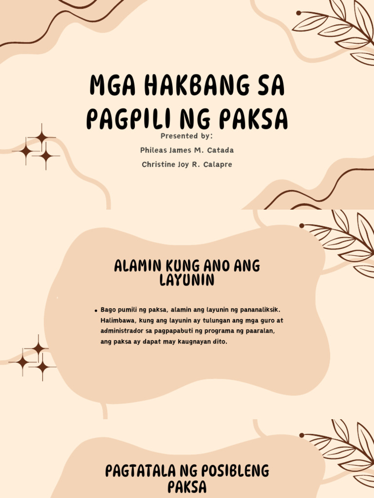Mga Hakbang Sa Pagpili NG Paksa | PDF