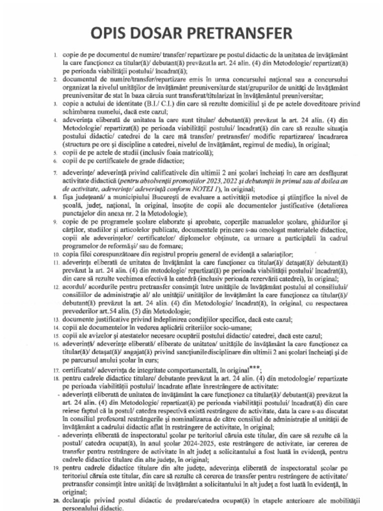 660181979beec Opis Dosar Pretransfer 2024-2025 | PDF