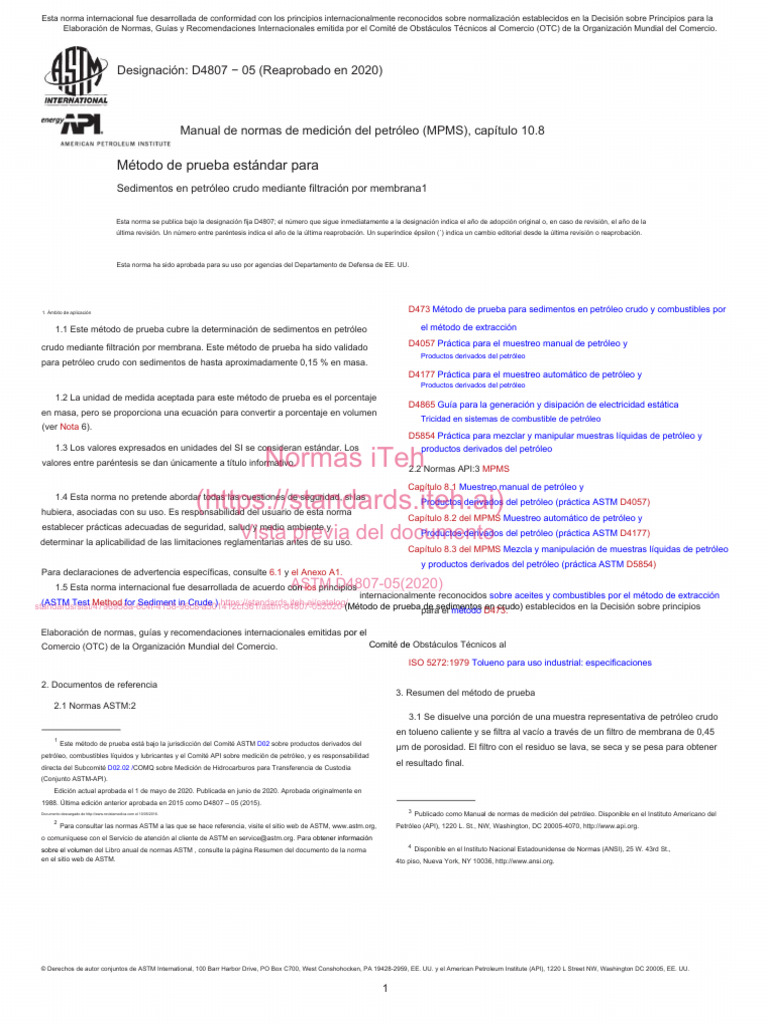 ASTM-D4807-05-2020 - Solidos Filtrables | PDF | Petróleo | Filtración