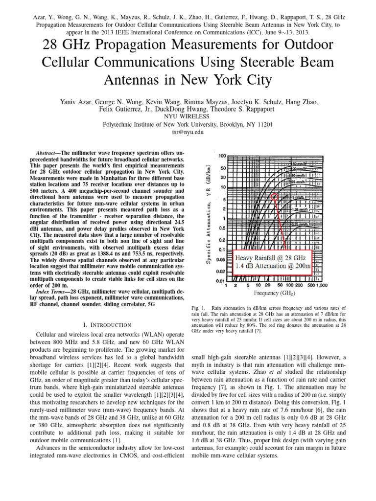 28GHz Propagation Measurements Using Steerable Beam Antennas | PDF ...