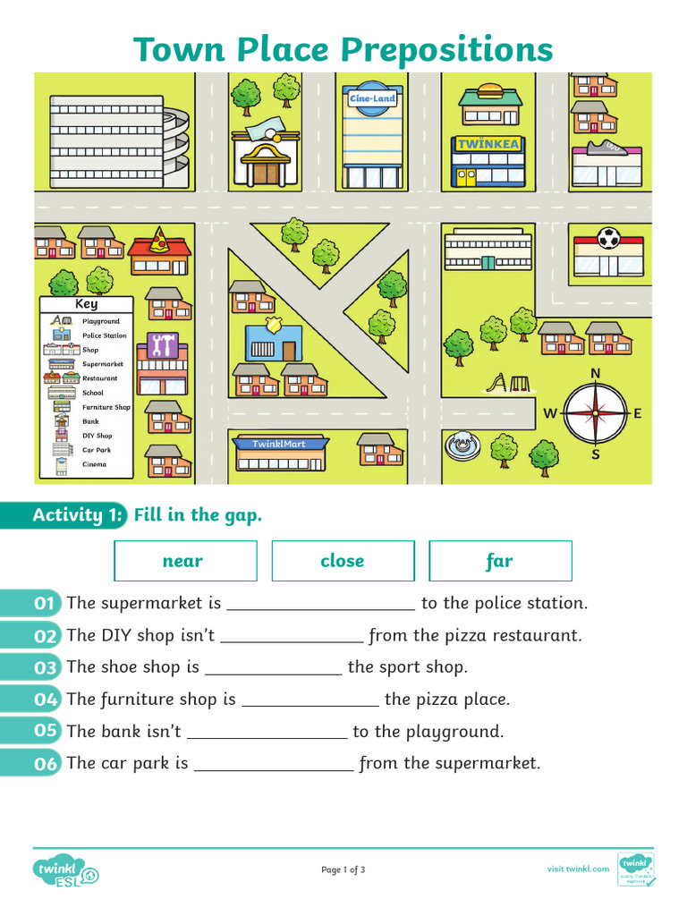 Town Place Prepositions Worksheet | PDF | English As A Second Or ...