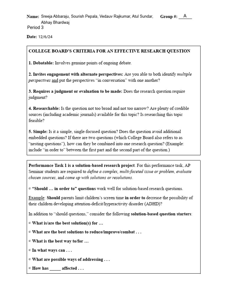 Effective Research Question Criteria | PDF