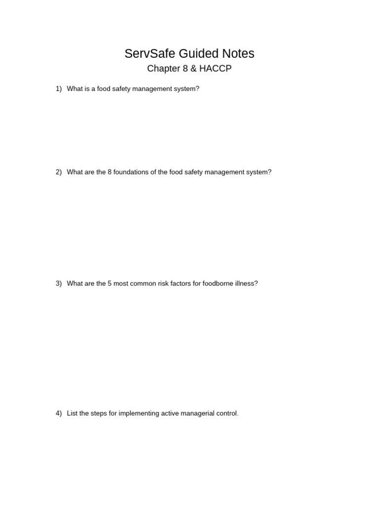 ServSafe Guided Notes Chapter 8 and HACCP | PDF
