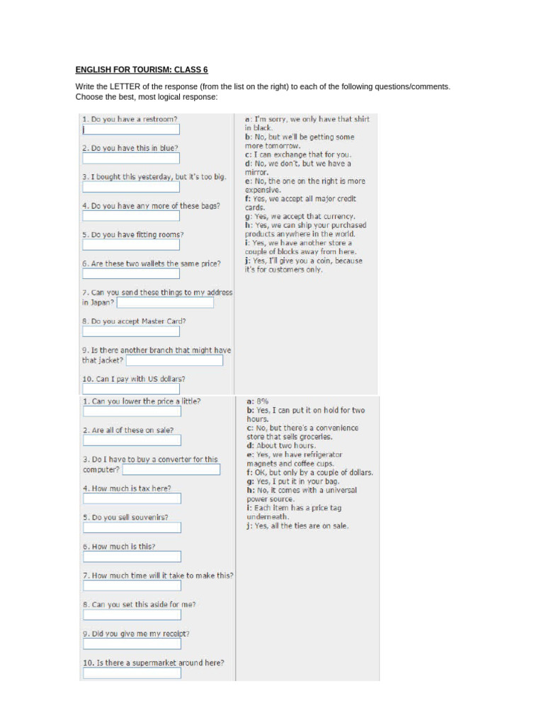 ENGLISH FOR TOURISM 6 | PDF