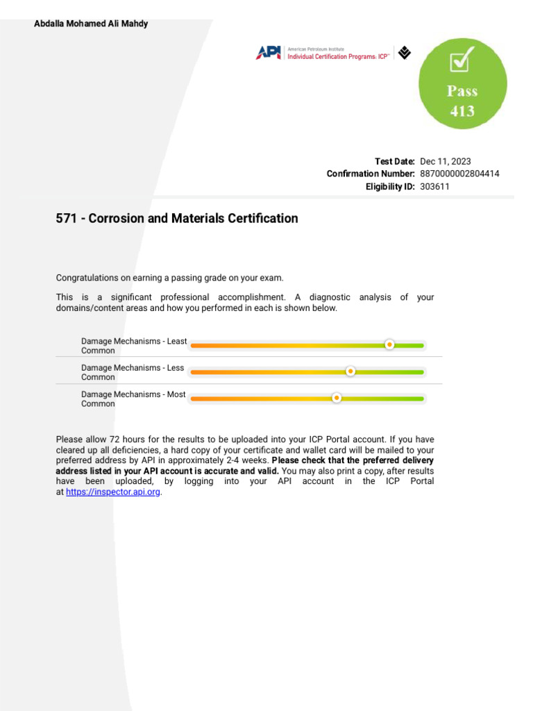 API 571 GRADES A MAHDY Prometric - Report View | PDF