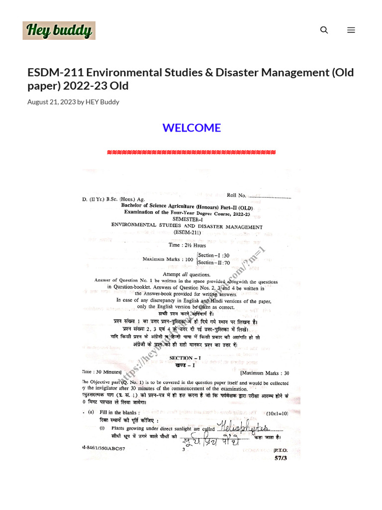 ESDM-211 Environmental Studies & Disaster Management (Old Paper) - 3 ...