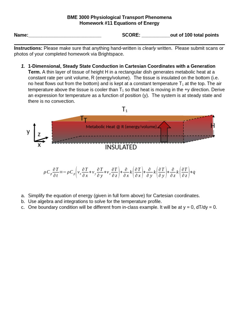 Biotransport Homework 11 Equation of Energy | PDF | Thermal Conduction ...