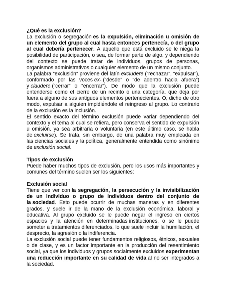 Tipos y causas de exclusión social | PDF | Exclusión social | Sociedad