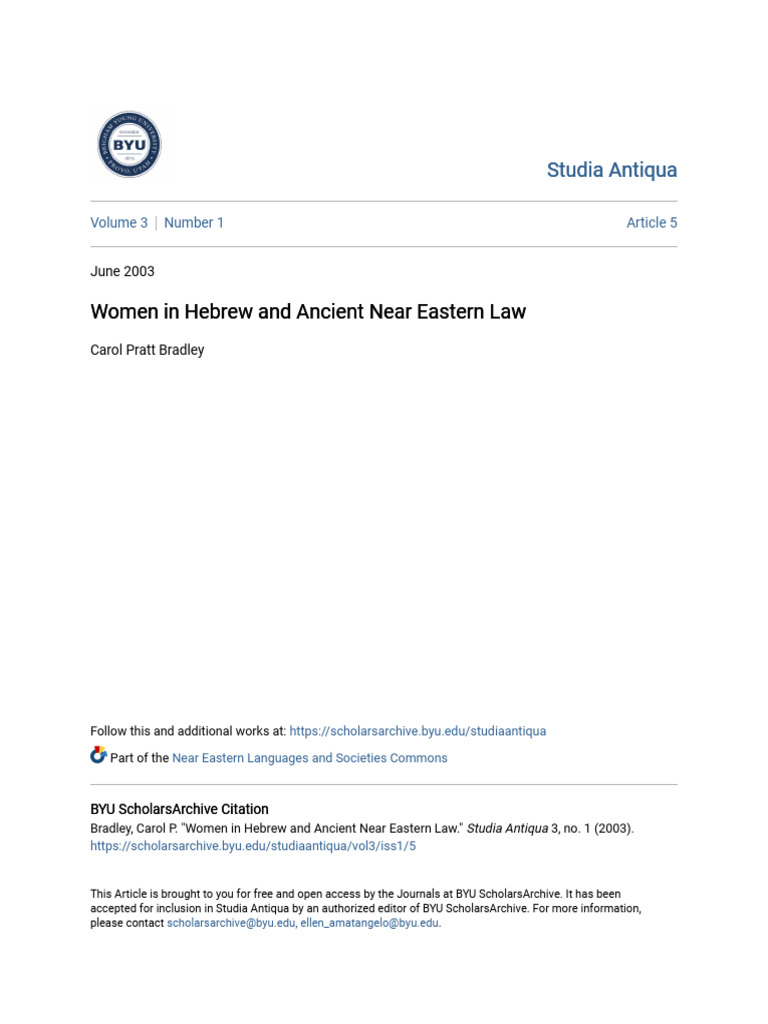 Women in Hebrew and Ancient Near Eastern Law | PDF | Marriage | Wife