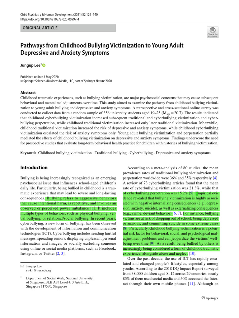 Pathways From Childhood Bullyi | PDF | Cyberbullying | Bullying