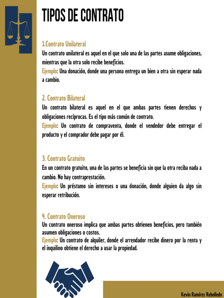 Tipos de Contratos: Unilateral, Bilateral y Oneroso | PDF